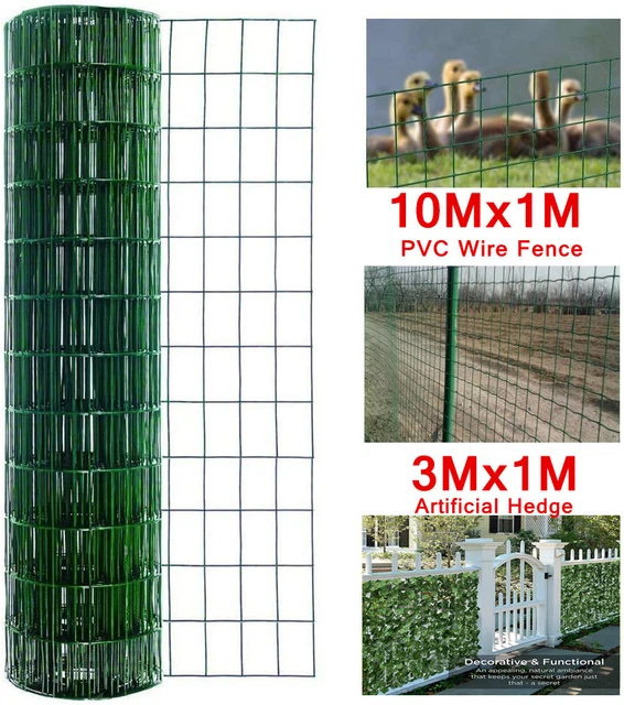PVC COATED WIRE Mesh Fencing 10M x 1M Height Green Galvanised Garden ...
