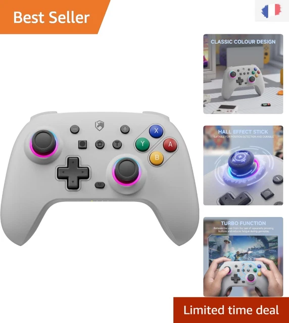 MANETTE SWITCH SANS Fil ECHTPower Rétro Grise - Compatible Switch/PC ...