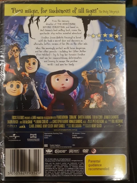 CORALINE STOP-MOTION ANIMATION Dvd Cartoon Dakota Fanning Henry Selick ...