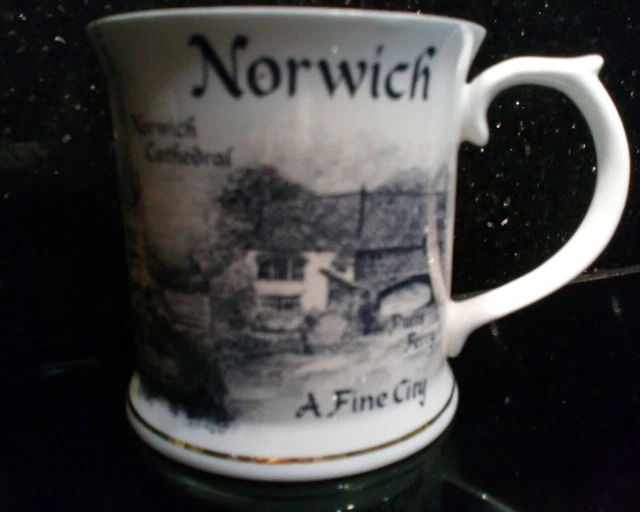 NORFOLK BLUEWARE NORWICH china mug. Artwork by B. Ward. Views of ...