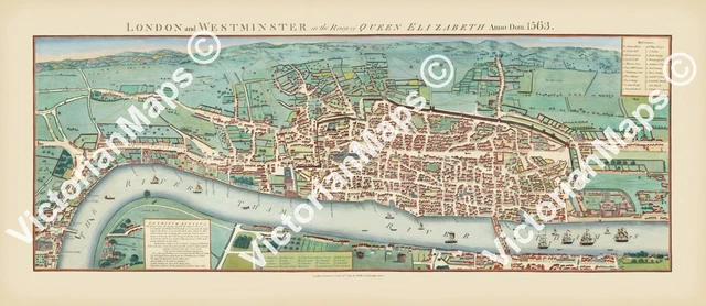 ANTIQUE LONDINIUM LONDINUM Elizabethan London map Agas Wallis 1563 ...