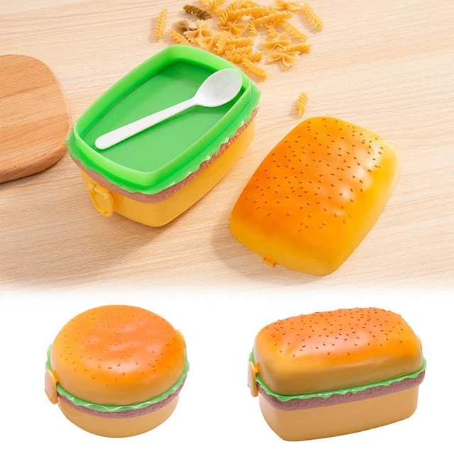 HAMBURGER LUNCH BOX Double Tier Cute Burger Bento Box NEW Microwave ...