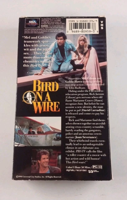 BIRD ON A Wire (VHS) 1990 Mel Gibson, Goldie Hawn, David Carradine ...