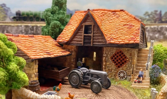HO GAUGE 1:87 Scale Model Village Railway Country Farm Diorama Scenery ...