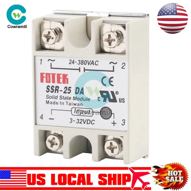 AC 24V-380V SSR-25DA Solid State Relay Module 25A 250V 3-32V DC Input ...