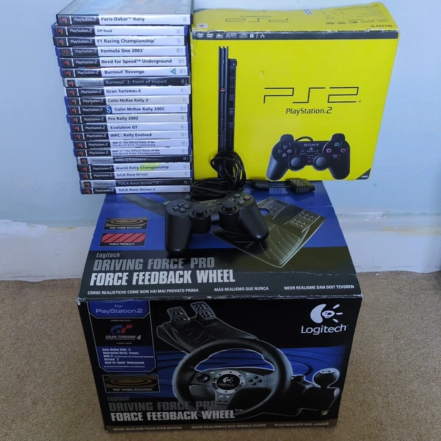 BOXED PS2 SLIM console with logitech racing wheel + games gran turismo ...