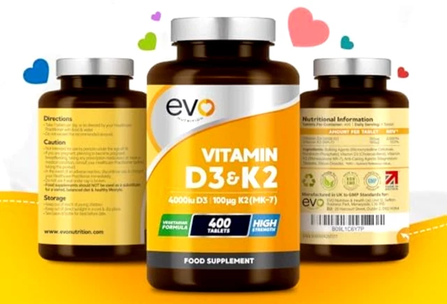EVO NUTRITION VITAMIN D3 and K2 (MK-7) Vegetarian Tablets - 180 Count £ ...