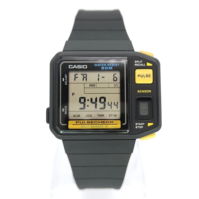 NOS CASIO JP-100W Pulsecheck Split Memory 10 Vintage Digital Watch 1987 ...