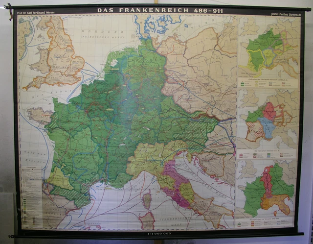 SCHOOL WALL MAP wall map map Frankenreich Franken Karl the Great 248x194 1967 £20.33 - PicClick UK