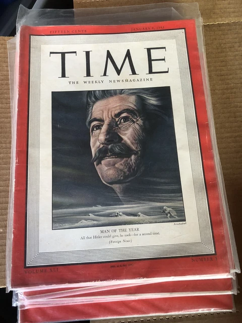 MAGAZINE TIME. MAN of the Year Joseph Stalin January 4 1943. Complete £ ...