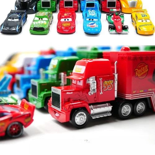 DISNEY PIXAR CARS King Apple McQueen Mack Hauler Truck & Car Toys Set ...