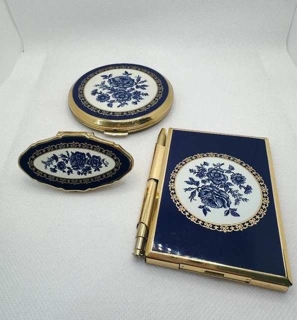 STRATTON BLUE ENAMEL Vintage Notepad, powder compact, lipview 1980s £25 ...