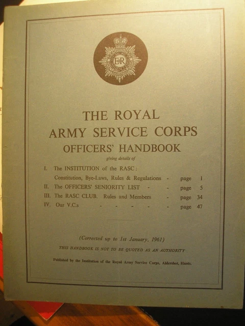 RASC OFFICER HANDBOOK 1961 British Army Military History RLC $13.27 ...