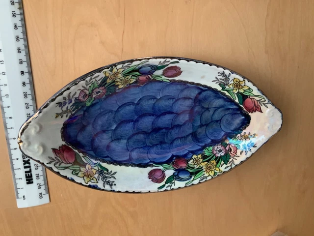 VINTAGE MALING BLUE Lustre Pattern Dish Bowl Tulips No.1526 Newcastle ...
