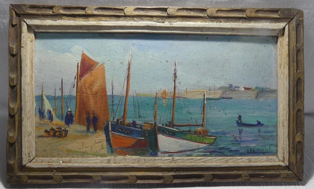 TABLEAU LOUIS CHAZAL peinture Bretagne Concarneau Bretons voilier ...