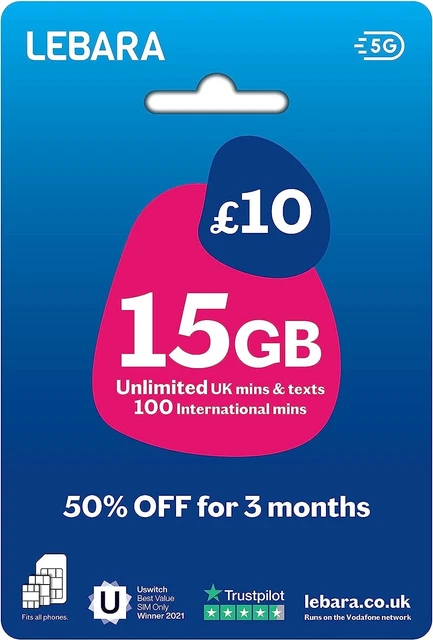 NEW OFFICIAL LEBARA MOBILE PAY AS YOU GO Trio SIM Card / Standard/Micro ...