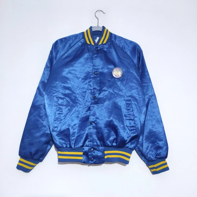 VINTAGE VARSITY BOMBER Jacket Mens Small Blue Satin Letterman Baseball 90s USA £10.00 - PicClick UK