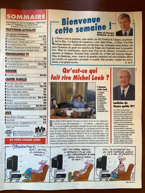 TÉLÉ LOISIRS 4/05/1992; Elsa/ Marcela Walerstein/ Ettore Scola/ A Martinez/ Cole EUR 7,00 ...