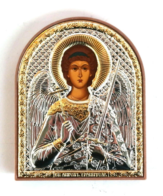 GREEK RUSSIAN ORTHODOX Silverplated Icon Archangel Michael Po-30 8x10cm ...