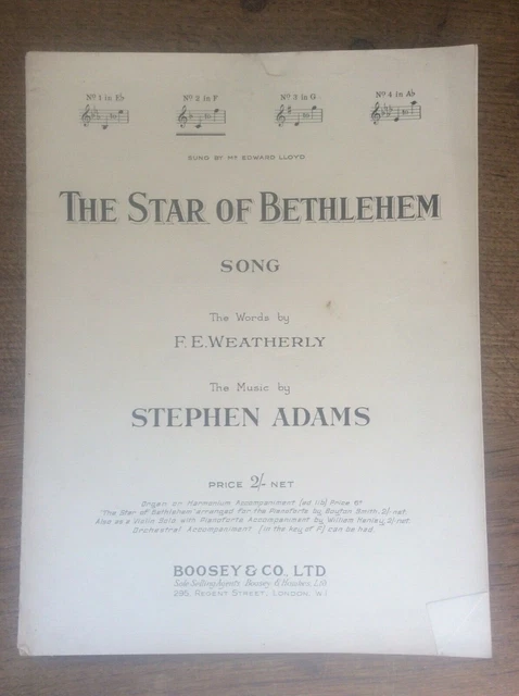 THE STAR OF Bethlehem FE Weatherly Stephen Adams Boosey & Co Sheet ...