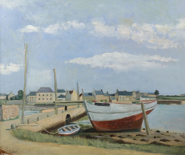 JEAN OBERLÉ (1900-1961) Saint Cado Belz 1953 Bretagne Max Jacob Voilier ...