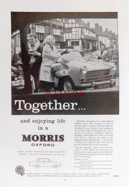 BMC MORRIS 'OXFORD' Saloon Motor Car, Original 1960 Advert Print : 664 ...