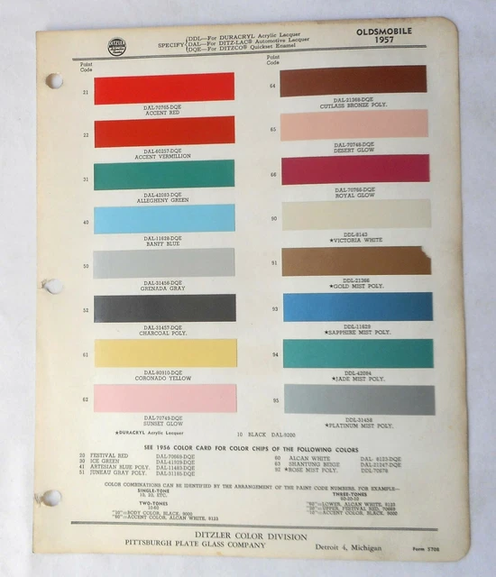 1962 OLDSMOBILE PPG Color Paint Chip Chart All Models Original £9.70 ...