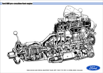 FORD KENT ENGINE Pre Crossflow Cutaway Image Lotus 7 Ford Retro A3 ...