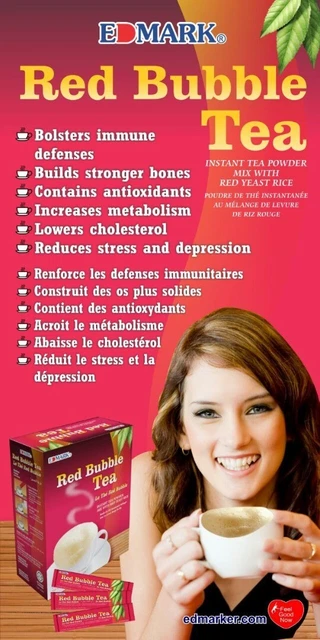 EDMARK RED BUBBLE Tea, Instant Tea powder Mix with Red Yeast Rice. 20 ...