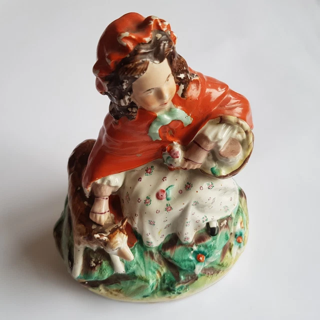 ANTIQUE VICTORIAN STAFFORDSHIRE ceramic Little Red Riding Hood figurine ...