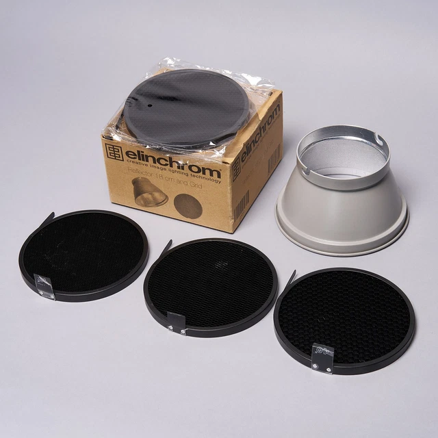ELINCHROM 18CM REFLECTOR and grid set £60.00 - PicClick UK