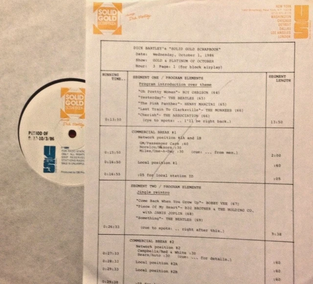 RADIO SHOW 10/1/86 Oct Gold: Janis Joplin, Neil Diamond, Santana, Roy ...