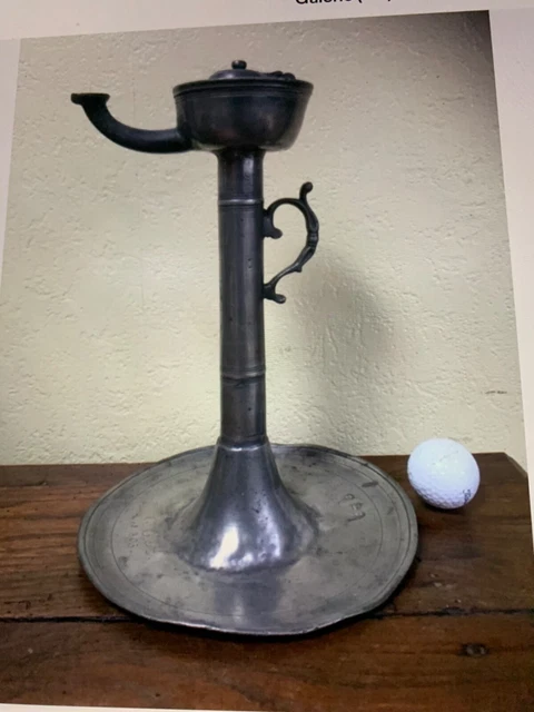 ETAIN LAMPE À HUILE 18e h28. Poincons. Voyez mes autres objets EUR 130 ...