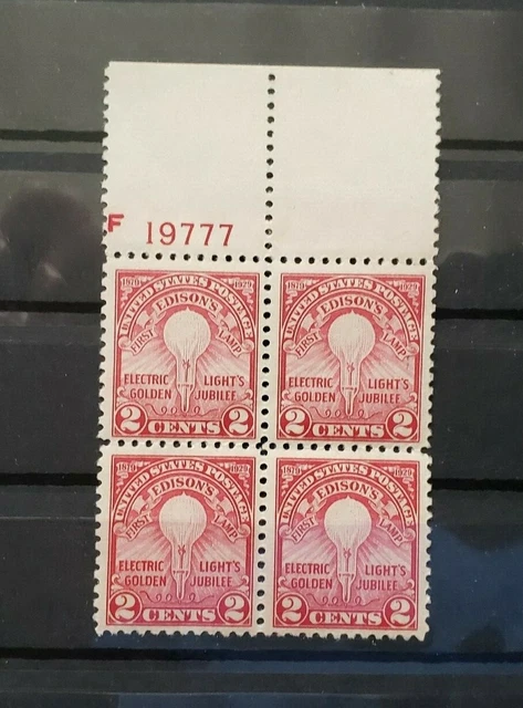 US STAMPS 1929 SCOTT #654 - 2c Edison First Lamp MNH VF PB FLAT PLATE ...