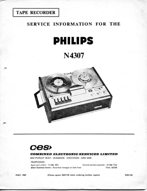 PHILIPS N4307 SERVICE Information Manual. Schematics. Tape Recorder ...