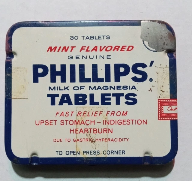 VINTAGE PHILLIPS MILK Of Magnesia 30 Tablets Metal Medicine Tin Box ...