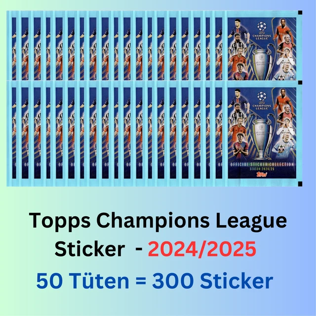 TOPPS UEFA CHAMPIONS League 24/25 - 2024/2025 - 50 Tüten (= 300 Sticker ...