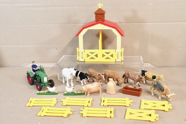 FARM ANIMALS SET Barn Siku Fendt Tractor Horse Cow Chicken Pig Water ...