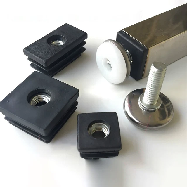 ADJUSTABLE TABLE LEGS Furniture Levelling Feet/Square Tube Insert End ...