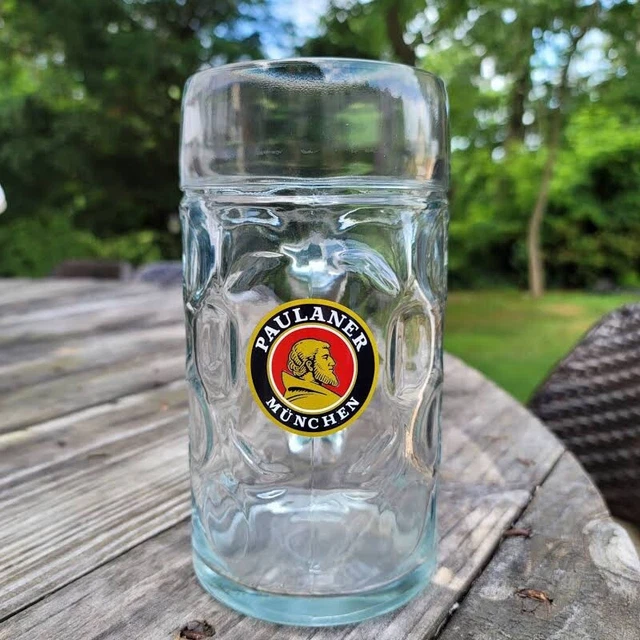 PAULANER MUNCHEN 1 Liter Dimpled German Munich Beer Stein Glass Mug