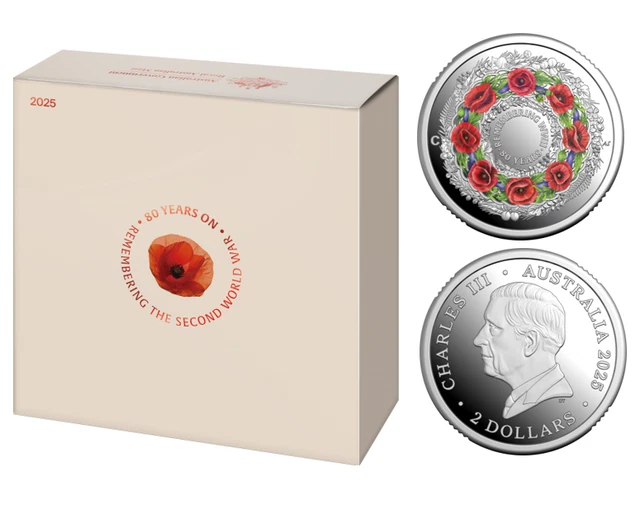 2025 80 YEARS On Wwii Poppy Wreath $2 'C' Mintmark Colour Fine Silver ...