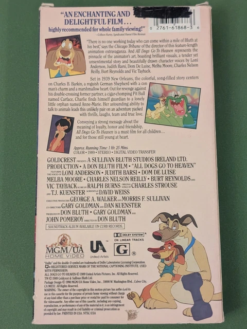 ALL DOGS GO To Heaven (1989 VHS) 1990 Slipsleeve Release - Don Bluth ...