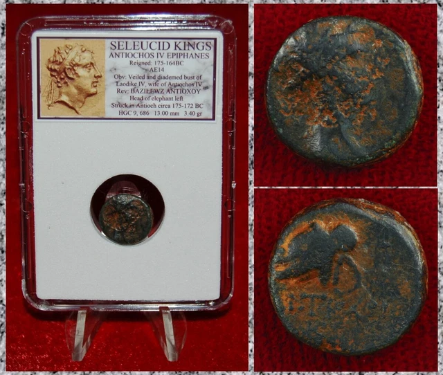 ANCIENT GREEK COIN Seleucid King ANTIOCHOS IV EPIPHANES LAIODIKE IV ...