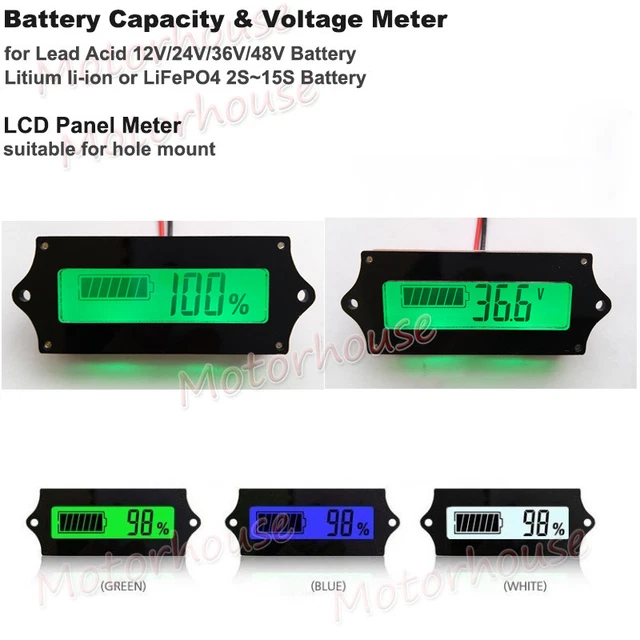 LCD LEAD ACID LiFePO4 Lithium Li-ion Battery Volt Meter Capacity Level ...