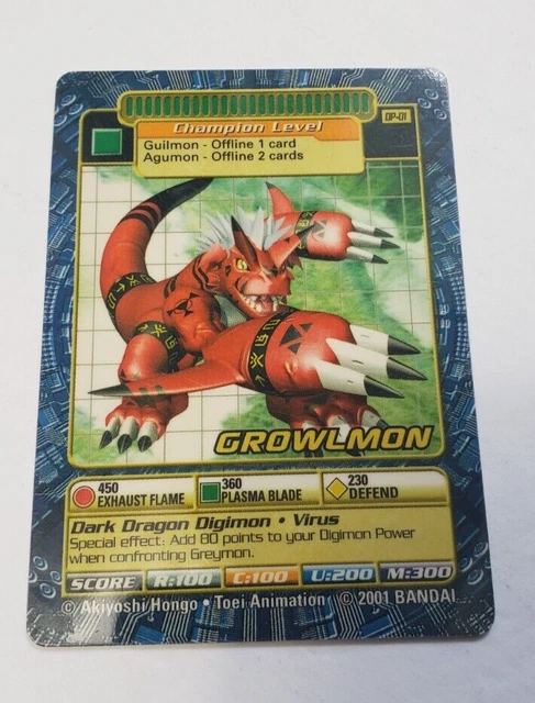 VINTAGE GROWLMON DP-01 Digimon Plastic Trading Card Game Rare 2001 ...