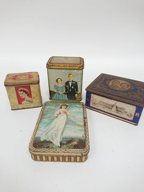 VINTAGE BUNDLE X 4 Rare Collectible Tins Royal Family 1953 Coronation ...