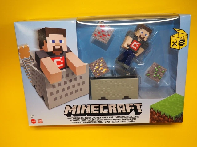 MATTEL MINECRAFT GVL55 Minecart Mayhem Play Set Steve Figure ...