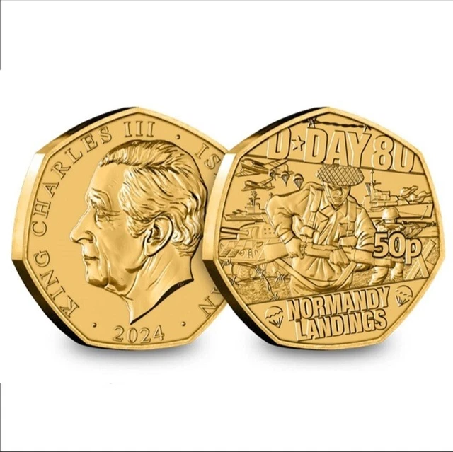 2024 D-DAY 80TH Anniversary BU 50p Normandy Landings 24K Carat Gold ...