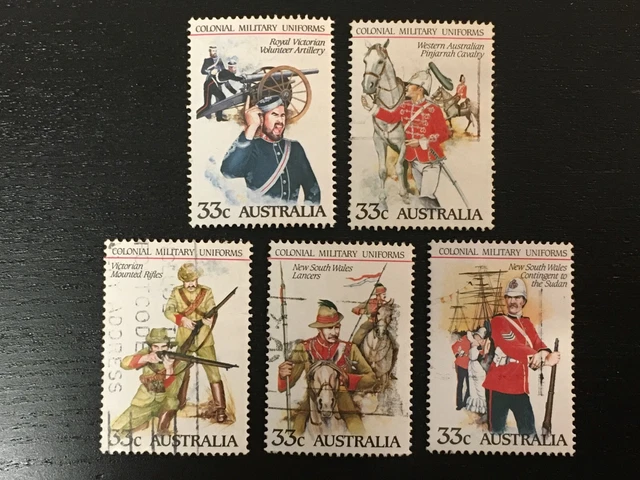 1985 AUSTRALIA COLONIAL Military Uniforms Full Set 5 X 33C Stamps ...
