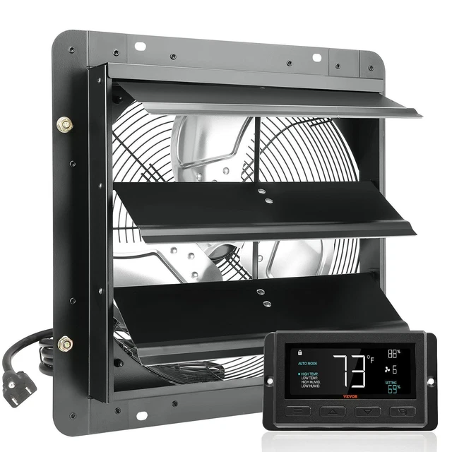 VEVOR SHUTTER EXHAUST Fan, 14'' with Temperature Humidity Controller ...